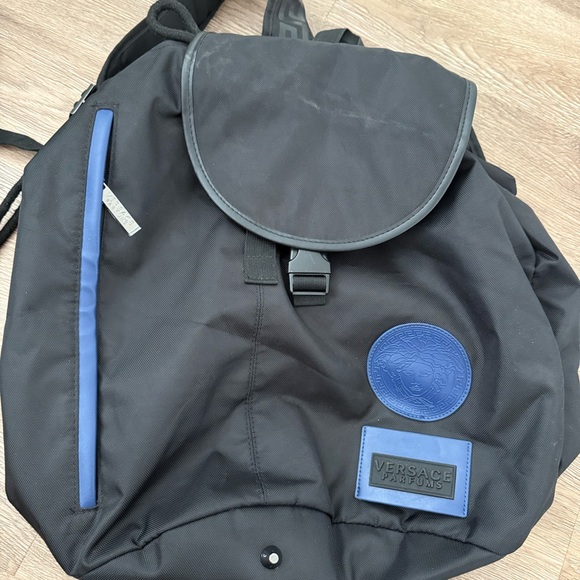 Versace | Bags | Versace Mens Backpack In Black And Blue | Poshmark